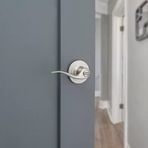 Kwikset Tustin Privacy Locking Door Handle, Interior Lever with Keyless Lock for Bedroom and Bathroom Doors, Reversible For Easy Install, Featuring Microban Protection, In Satin Nickel