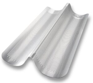 usa pan bakeware aluminized steel perforated italian bread pan, 16'' x 8'', 2-loaf