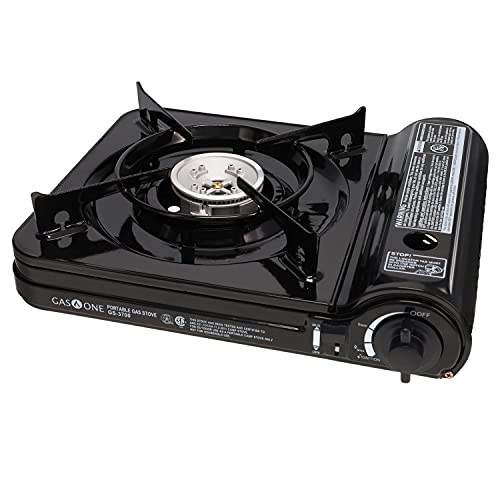 GAS ONE NEW 10,000 BTU CSA List Portable Butane Gas Stove with Carrying Case CSA Listed , Black, 10.9" H x 3.6" W x 12.8" L