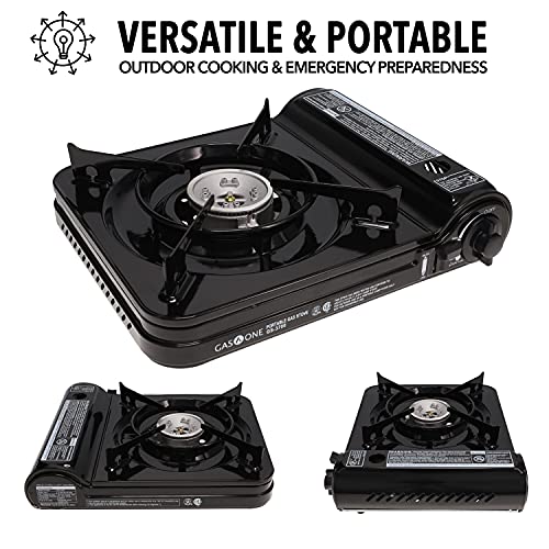 GAS ONE NEW 10,000 BTU CSA List Portable Butane Gas Stove with Carrying Case CSA Listed , Black, 10.9" H x 3.6" W x 12.8" L