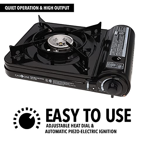 GAS ONE NEW 10,000 BTU CSA List Portable Butane Gas Stove with Carrying Case CSA Listed , Black, 10.9" H x 3.6" W x 12.8" L