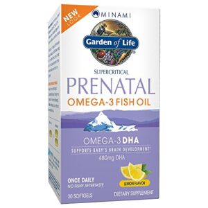 garden of life minami natural prenatal dha omega 3 fish oil supplement softgels, lemon, 30 count