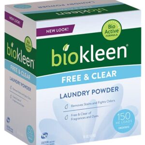 Biokleen Free & Clear Natural Laundry Detergent - 150 Loads - Powder, Concentrated, Eco-Friendly, Plant-Based, No Artificial Fragrance or Preservatives, Free & Clear