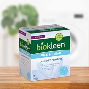 Biokleen Free & Clear Natural Laundry Detergent - 150 Loads - Powder, Concentrated, Eco-Friendly, Plant-Based, No Artificial Fragrance or Preservatives, Free & Clear