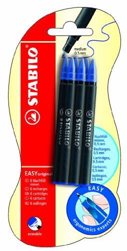 Pack of 6 Stabilo Easy Original Refill Ink Cartridges Blue Medium