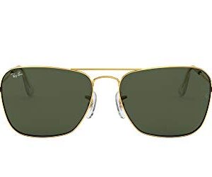 Ray-Ban RB3136 Caravan Square Sunglasses, Gold/G-15 Green, 58 mm