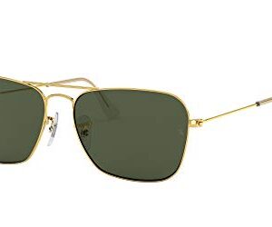 Ray-Ban RB3136 Caravan Square Sunglasses, Gold/G-15 Green, 58 mm