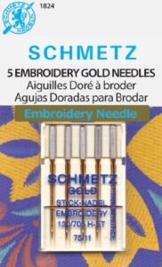 schmetz 1824 embroidery needles, 11/75, pack of 5, gold