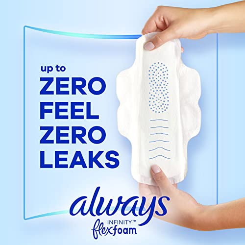 Always Infinity FlexFoam Pads for Women Size 1 Regular Absorbency, 72 Count with Wings, Unscented, 36 Count - Pack of 2 (72 Count Total), White