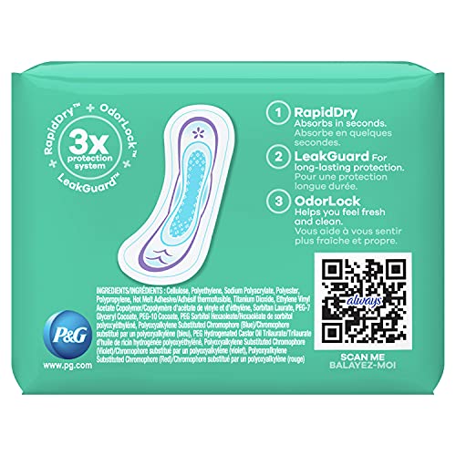 Always Ultra Thin Regular Without Wings, Unscented Pads, Multicolor, 22 Count (Pack of 4)