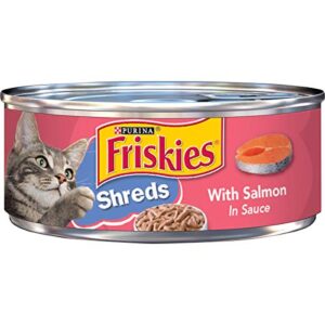 purina friskies wet cat food, shreds with salmon in sauce - (24) 5.5 oz. cans