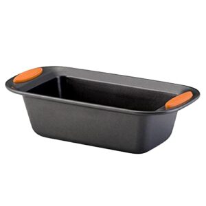 rachael ray yum-o! bakeware oven lovin' nonstick loaf pan, 9-inch by 5-inch steel pan, gray with orange handles