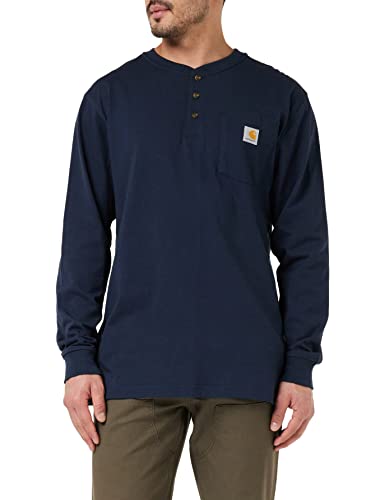 Carhartt Men's Loose Fit Heavyweight Long-Sleeve Pocket Henley T-Shirt, Navy, Small