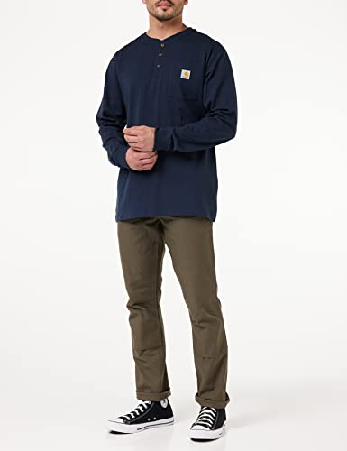 Carhartt Men's Loose Fit Heavyweight Long-Sleeve Pocket Henley T-Shirt, Navy, Small