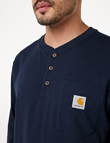 Carhartt Men's Loose Fit Heavyweight Long-Sleeve Pocket Henley T-Shirt, Navy, Small