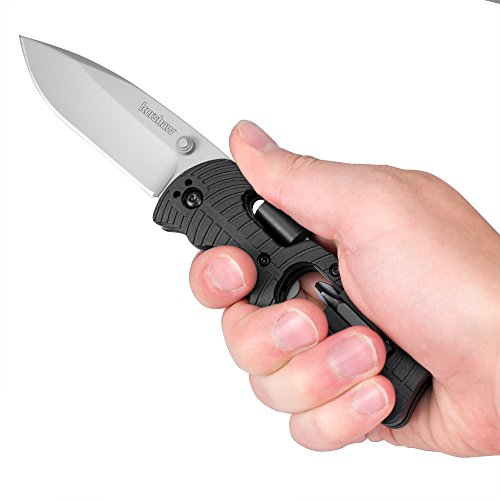 Kershaw Select Fire Multi-Function Pocket Knife, 4-piece Bit Set and Driver, 3.4" 8Cr13MoV Steel Blade, Manual Washer Folding EDC,Black