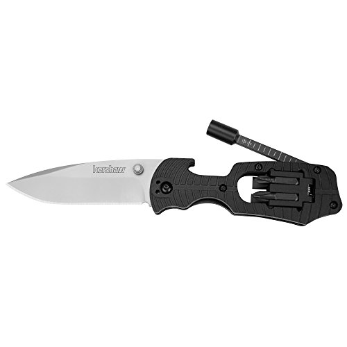 Kershaw Select Fire Multi-Function Pocket Knife, 4-piece Bit Set and Driver, 3.4" 8Cr13MoV Steel Blade, Manual Washer Folding EDC,Black