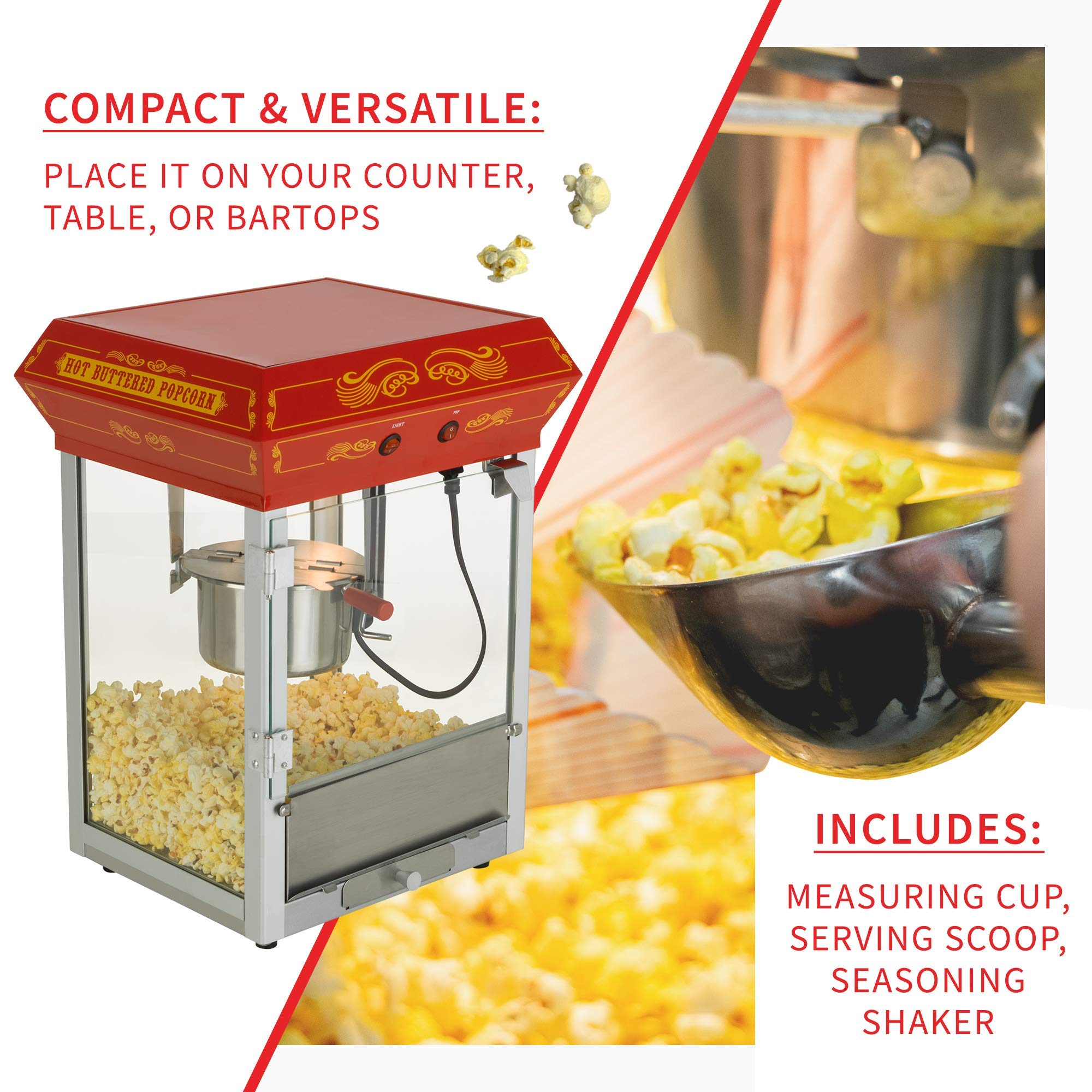 Funtime FT421CR Antique Carnival-Style 4-Ounce Tabletop Hot-Oil Popcorn Popper, Red