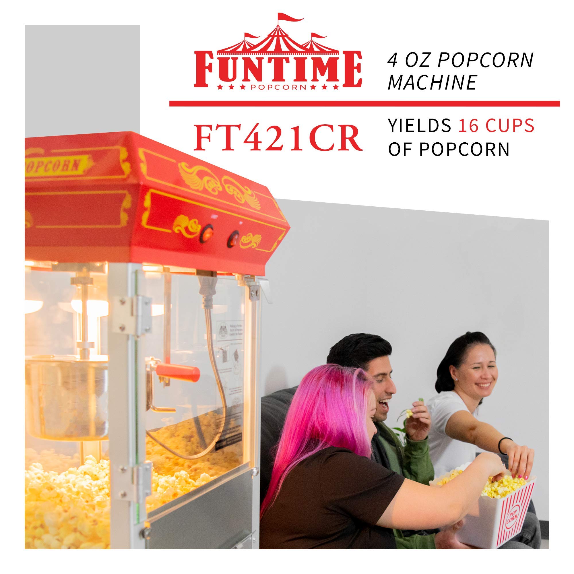 Funtime FT421CR Antique Carnival-Style 4-Ounce Tabletop Hot-Oil Popcorn Popper, Red