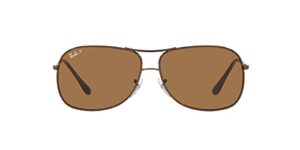 ray-ban rb3267 metal aviator sunglasses, brown/polarized brown, 64 mm