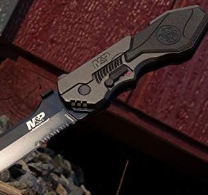 Smith & Wesson SWMP4LS 8.6in S.S. Assisted Folding Knife with 3.6in Serrated Clip Point Blade and Aluminum Handle for Outdoor Tactical Survival and EDC , Black