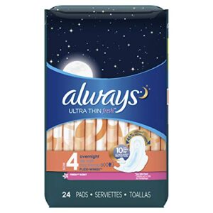 always ultra thin size 4 overnight pads with wings scented, 24 count