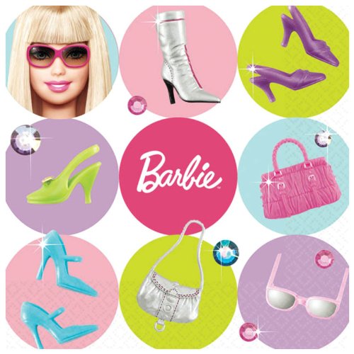 Amscan Barbie All Doll'd Up 5" x 5" Beverage Napkins, 16-Count