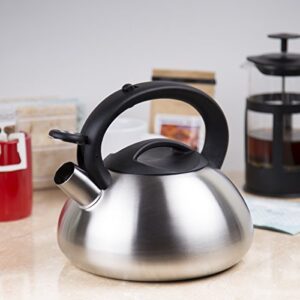 Creative Home Sphere 3.0 Quart Stainless Steel Whistling Tea Kettle Stove Top Teapot with Stay Cool Handle, Brushed Finish