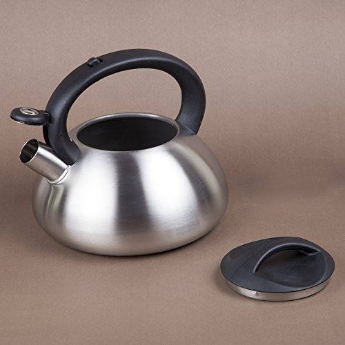 Creative Home Sphere 3.0 Quart Stainless Steel Whistling Tea Kettle Stove Top Teapot with Stay Cool Handle, Brushed Finish