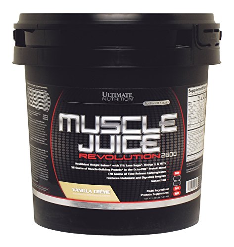 Ultimate Nutrition Muscle Juice Revolution 2600 Weight Gainer, Intestinal Health, and Muscle Recovery with Glutamine, Micellar Casein and Time Release Complex Carbohydrates, Vanilla Protein Powder, 11.1 Pounds