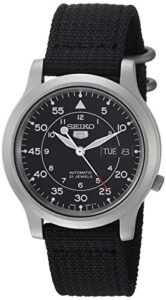 seiko men's snk809 5 automatic stainless steel watch with black canvas strap