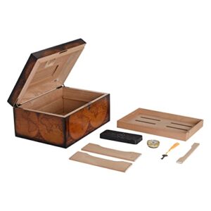 Old World Desktop Cigar Humidor, Walnut Finish, Spanish Cedar Tray, 3 Dividers, Hygrometer With Brass Frame, Lock And Key With Tassel, Holds Up To 100 Cigars