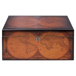 Old World Desktop Cigar Humidor, Walnut Finish, Spanish Cedar Tray, 3 Dividers, Hygrometer With Brass Frame, Lock And Key With Tassel, Holds Up To 100 Cigars