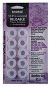 brother pwb250 prewound embroidery bobbin thread 10 piece, white