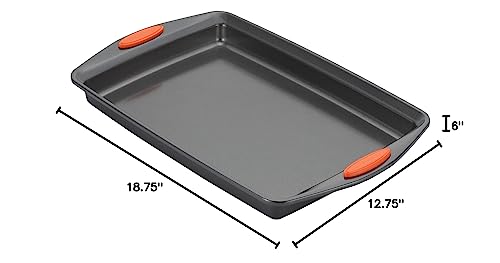 Rachael Ray 55673 Nonstick Bakeware Set with Grips includes Nonstick Bread Pan, Baking Pans and Cake Pans - 5 Piece, Gray with Orange Grips