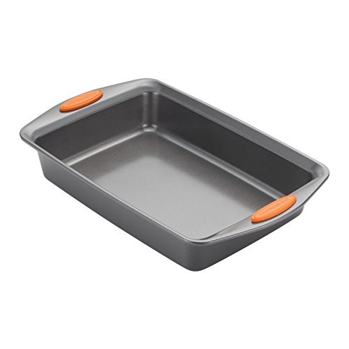 Rachael Ray 55673 Nonstick Bakeware Set with Grips includes Nonstick Bread Pan, Baking Pans and Cake Pans - 5 Piece, Gray with Orange Grips