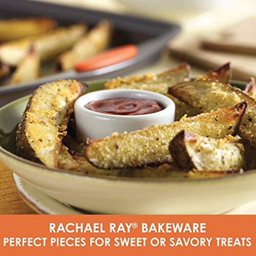 Rachael Ray 55673 Nonstick Bakeware Set with Grips includes Nonstick Bread Pan, Baking Pans and Cake Pans - 5 Piece, Gray with Orange Grips