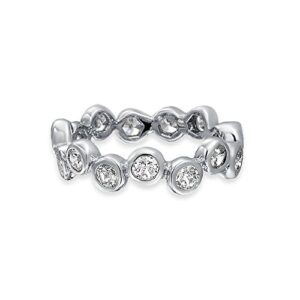 Bling Jewelry Bubble Circle Geometric Zig Zag Cubic Zirconia Bezel Band CZ Eternity Ring For Women .925 Sterling Silver