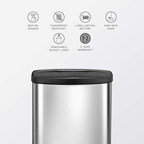 NINESTARS CB-DZT-50-9/8-1 Automatic Touchless Infrared Motion Sensor Trash Can Combo Set, 13 Gal 50L & 2 Gal 8L, Stainless Steel Base (Oval & Rectangular, Silver/Black Lid)