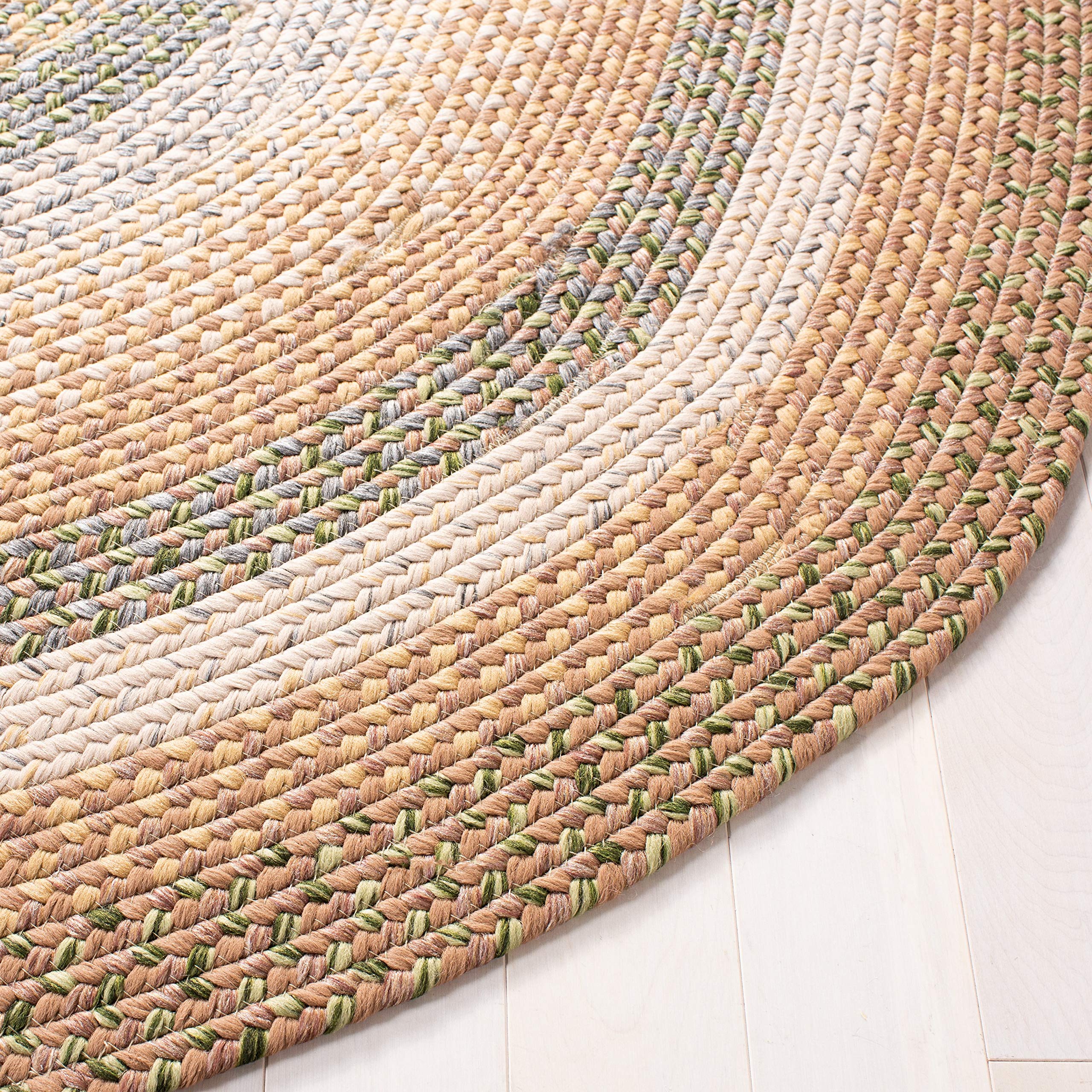 SAFAVIEH Braided Collection 4' x 6' Oval Tan / Multi BRD314A Handmade Country Cottage Reversible Area Rug