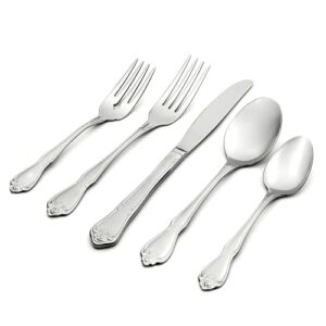 oneida true rose 45 piece everyday flatware, service for 8, 18/0 stainless steel, silverware set, silver