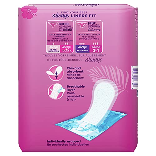 Always Thin No Feel Protection Daily Liners Regular Absorbency Unscented, 162 Count - Pack of 2 (324 Count Total)