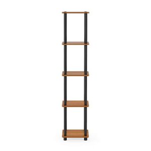 furinno turn-n-tube 5-tier corner square rack display shelf, round, light cherry/black