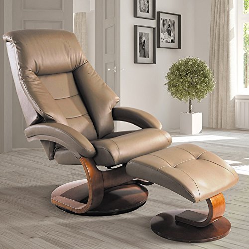 Mac Motion Chairs Collection by Mac Motion Mandal Top Grain Leather Oslo Recliner and Ottoman, Sand (tan)