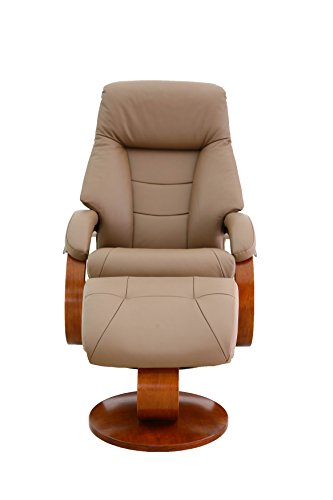 Mac Motion Chairs Collection by Mac Motion Mandal Top Grain Leather Oslo Recliner and Ottoman, Sand (tan)