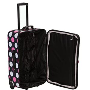 Rockland Escape 4-Piece Softside Upright Luggage Set, Telescoping Handles, Multi/Pink Dot, (14/19/24/28)