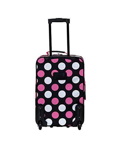 Rockland Escape 4-Piece Softside Upright Luggage Set, Telescoping Handles, Multi/Pink Dot, (14/19/24/28)