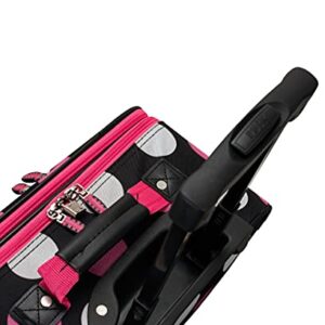 Rockland Escape 4-Piece Softside Upright Luggage Set, Telescoping Handles, Multi/Pink Dot, (14/19/24/28)