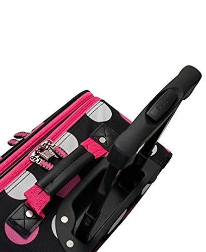 Rockland Escape 4-Piece Softside Upright Luggage Set, Telescoping Handles, Multi/Pink Dot, (14/19/24/28)