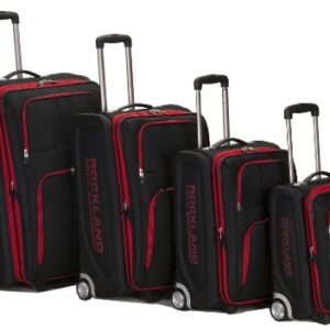 Rockland Polo Equipment Varsity Softside Upright Luggage Set, Black, 4-Piece (18/22/26/30)